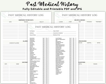 Editable Medical History Form, Family Medical History Form , Medical ...