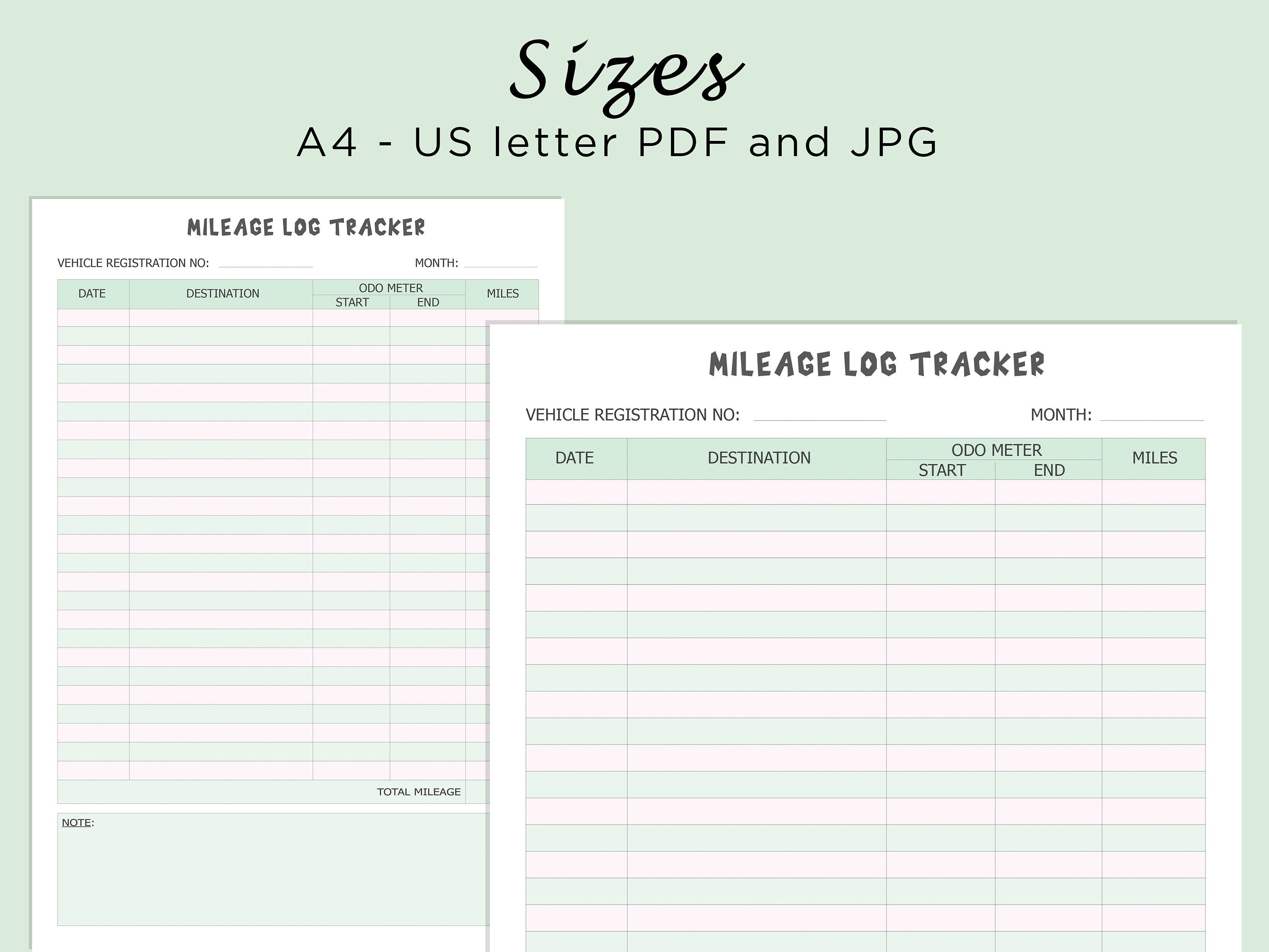 Printable Mileage Log, Mileage Tracker Log, Business Mileage, Miles Log ...