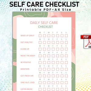 Printable Self Care Checklist Bundle, Self Care Checklist Printable ...