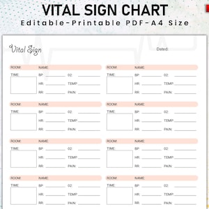 Editable and Printable Vital Sign Chart, Vital Sign Log, Vital Sign Tracker, Vital Sign Sheet ...