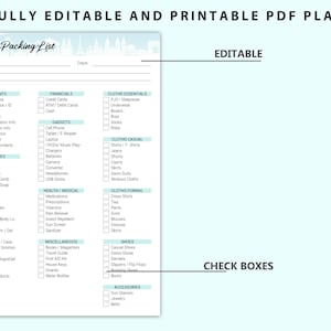 Editable Travel Packing List, Travel Packing List Printable, Packing ...