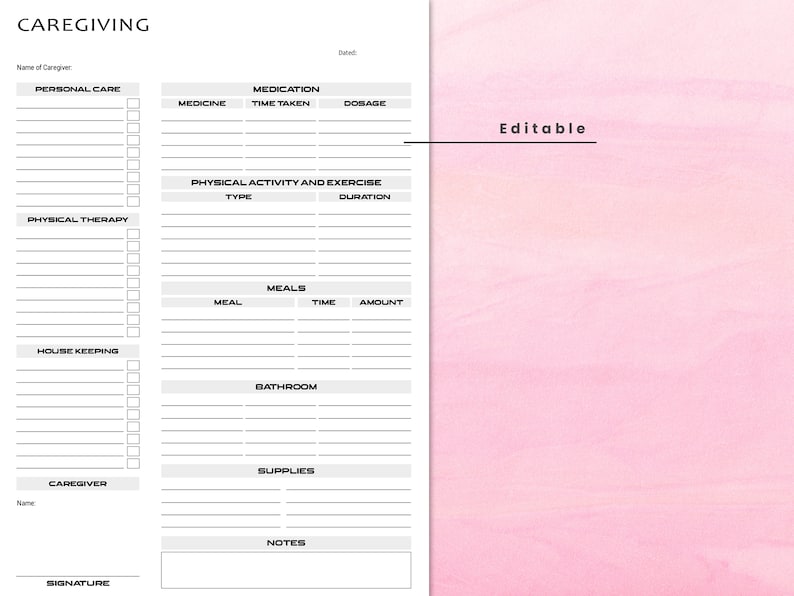 Editable Caregiving Plan, Caregiving Template, Caregiving Elderly Care ...