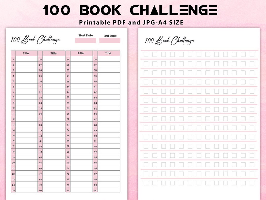 Printable 100 Book Reading Challenge, 100 Book Challenge, Reading ...