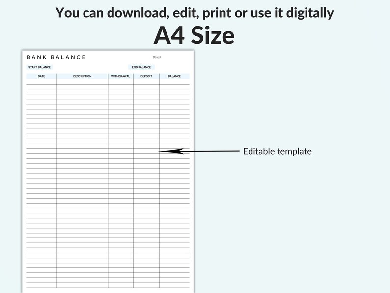 Editable Bank Balance Tracker, Bank Balance Tracker, Bank Balance Log ...