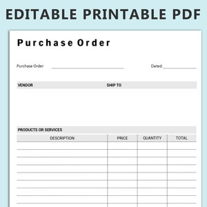 Editable Purchase Order Template, Editable Purchase Template, Invoice ...