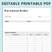 Editable Purchase Order Template, Editable Purchase Template, Invoice ...