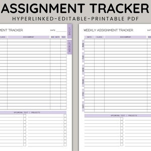 Editable Assignment Tracker, Weekly Assignment Tracker, Assignment ...