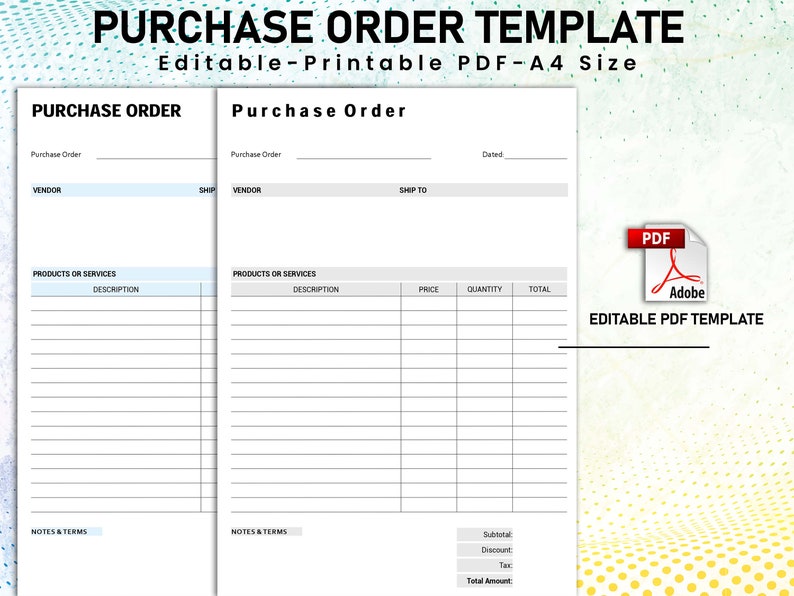 Editable Purchase Order Template, Editable Purchase Template, Invoice ...