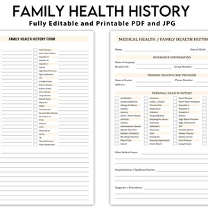 Editable Medical History Form, Family Medical History Form , Medical ...