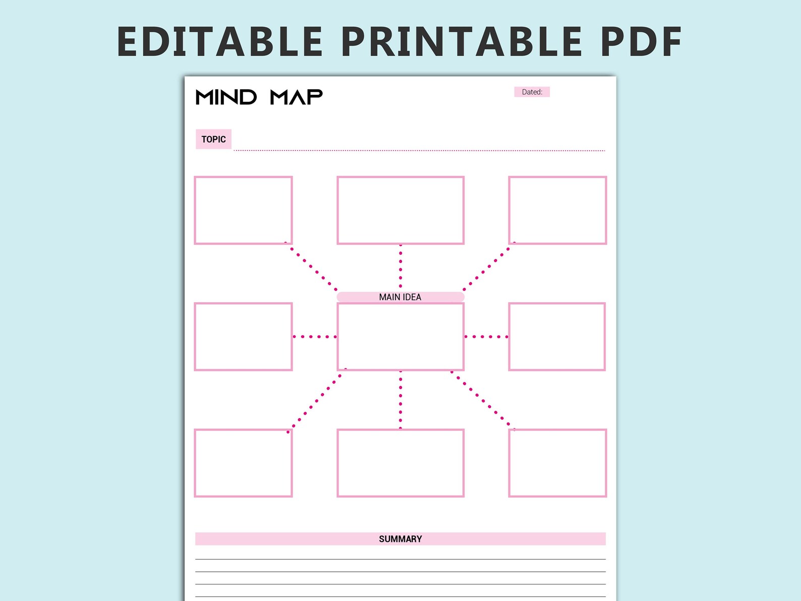 Editable Mind Map Planner, Mind Mapping, Printable Mind Map Template ...