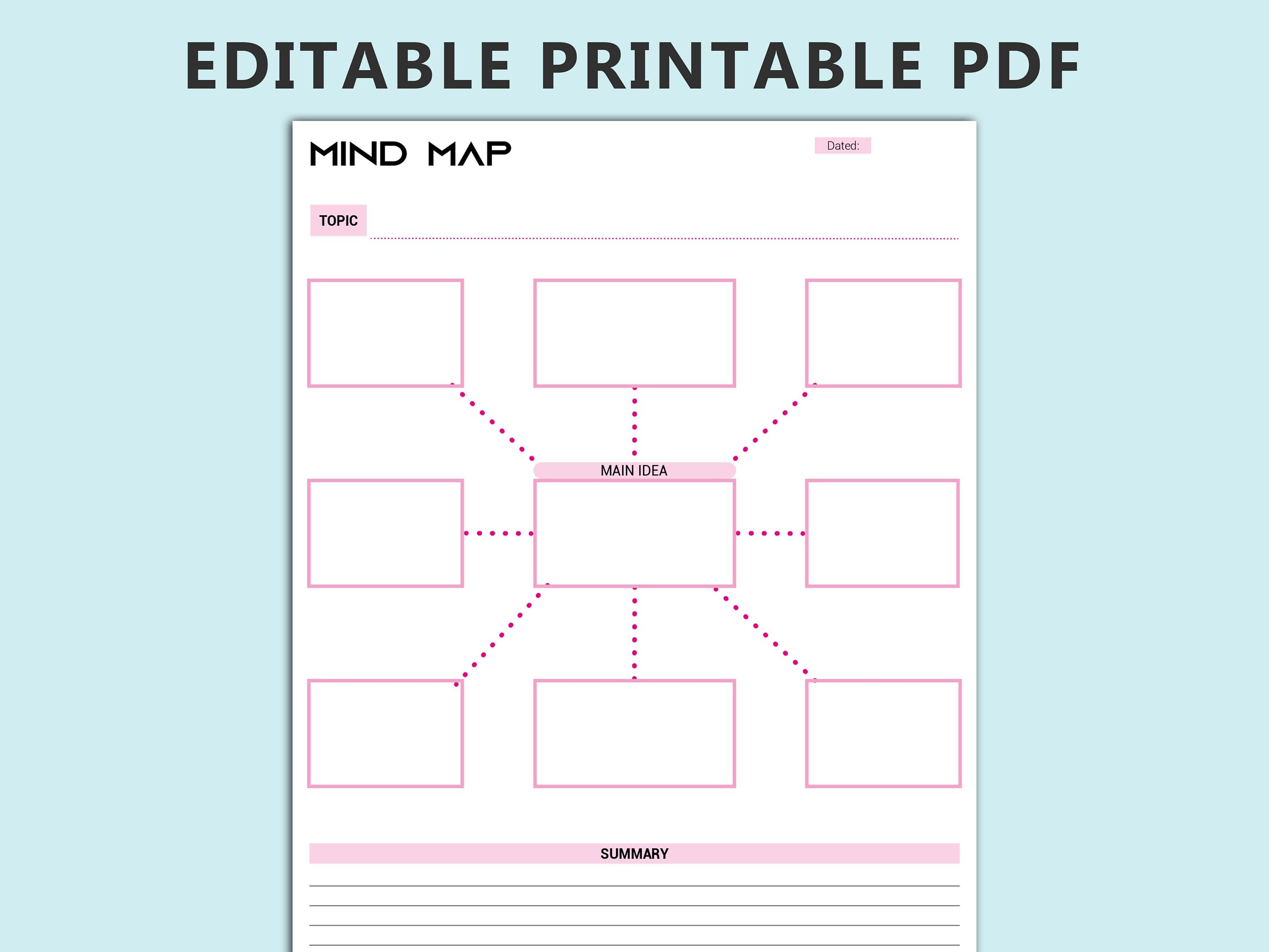 Editable Mind Map Planner, Mind Mapping, Printable Mind Map Template ...