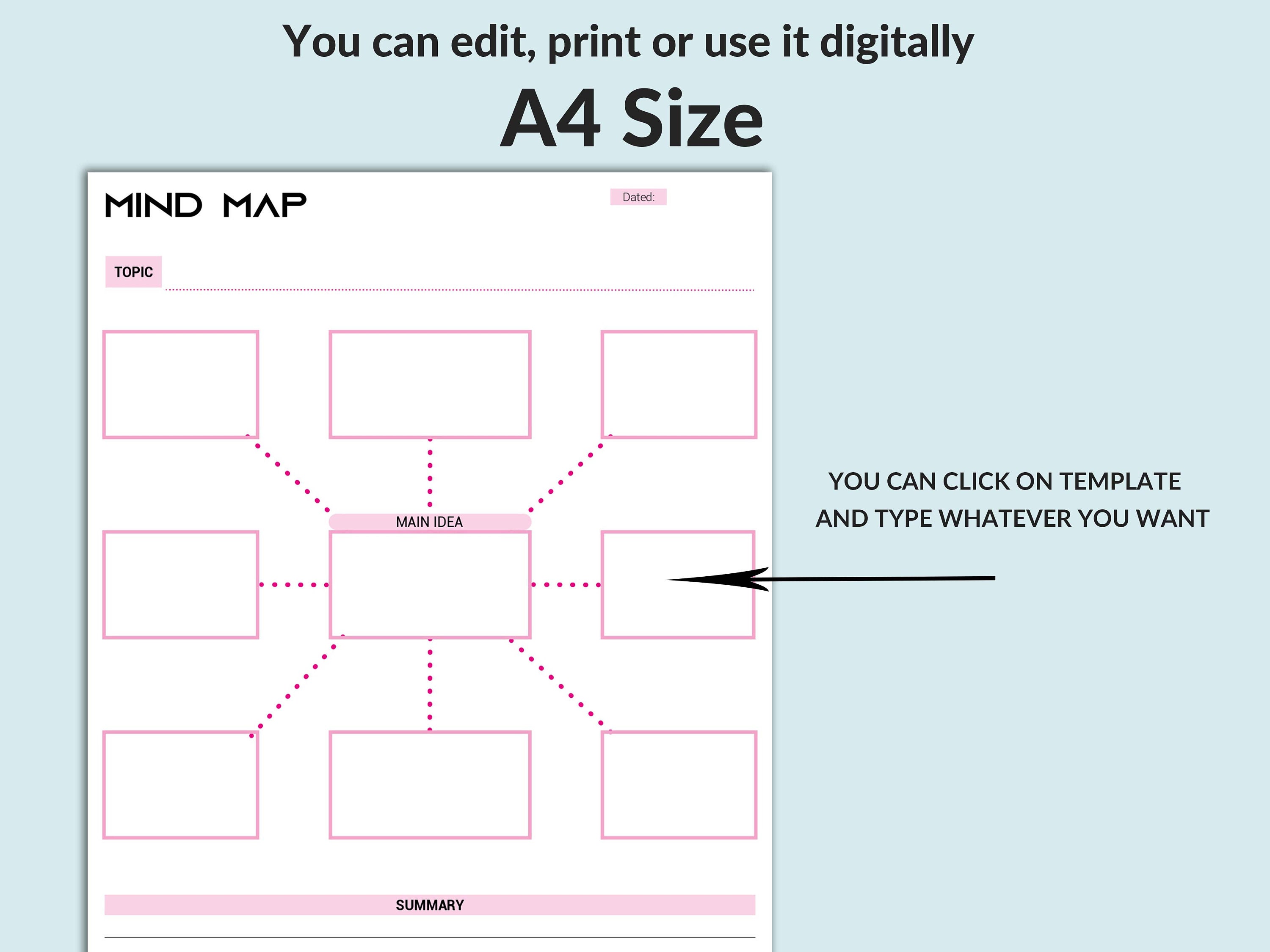 Editable Mind Map Planner, Mind Mapping, Printable Mind Map Template ...