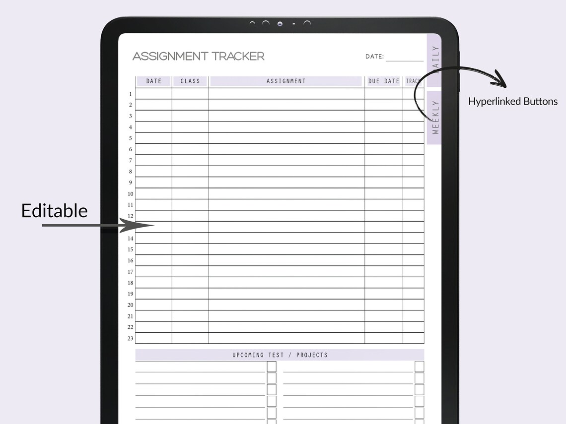 Editable Assignment Tracker, Weekly Assignment Tracker, Assignment ...