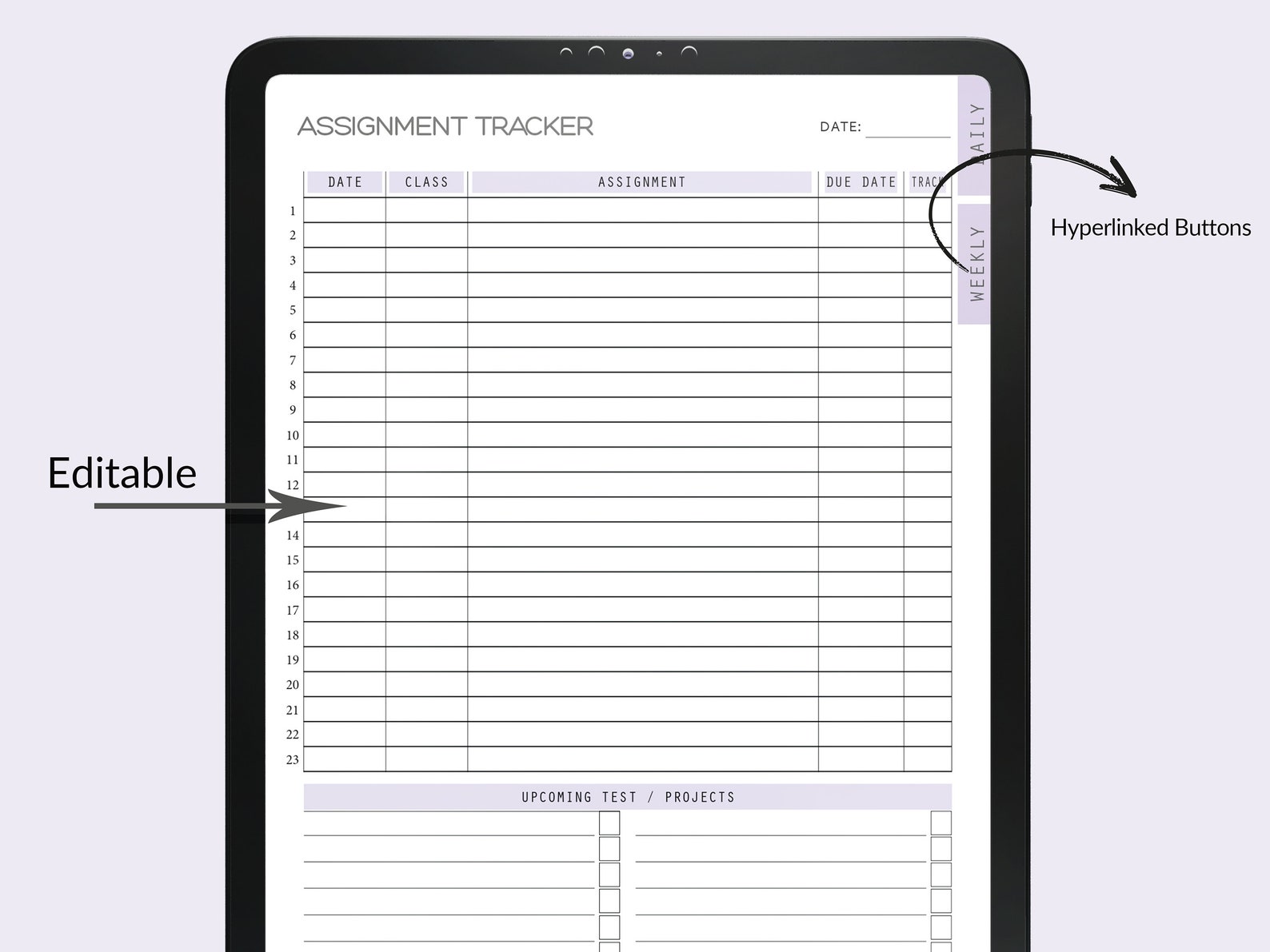 Editable Assignment Tracker, Weekly Assignment Tracker, Assignment ...