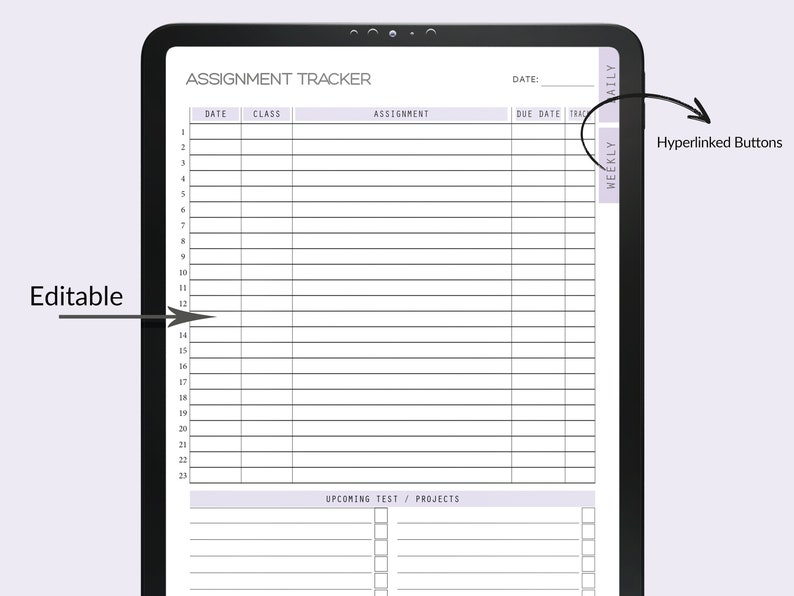 Editable Assignment Tracker, Weekly Assignment Tracker, Assignment ...