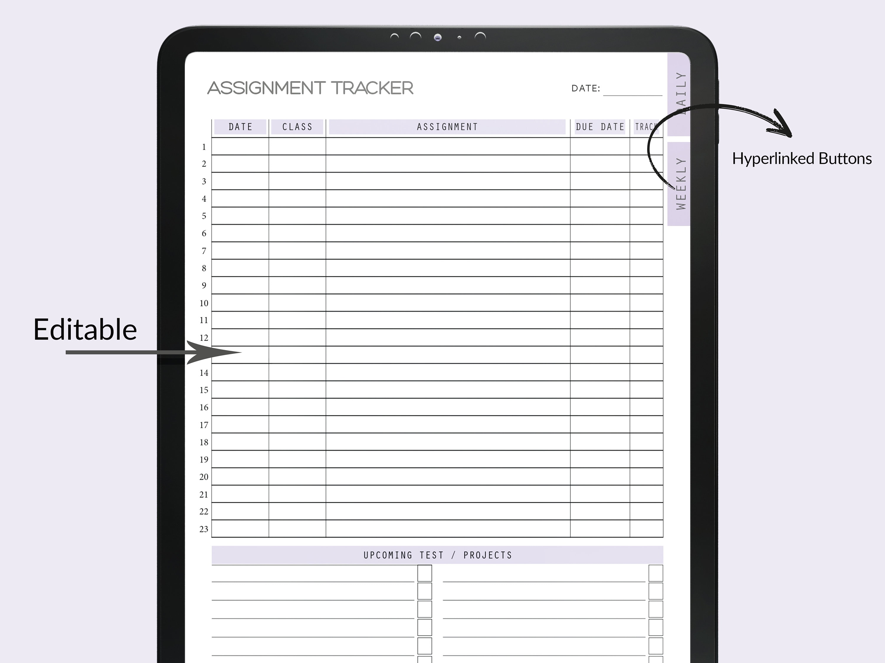 Editable Assignment Tracker, Weekly Assignment Tracker, Assignment ...