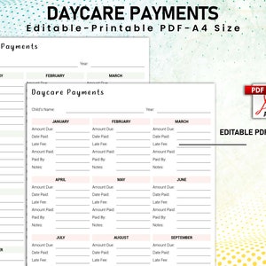 Editable Daycare Payments, Daycare Forms, Daycare Contract, Daycare ...