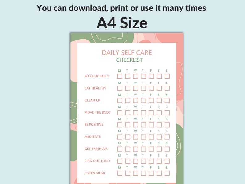 Printable Self Care Checklist Bundle, Self Care Checklist Printable ...