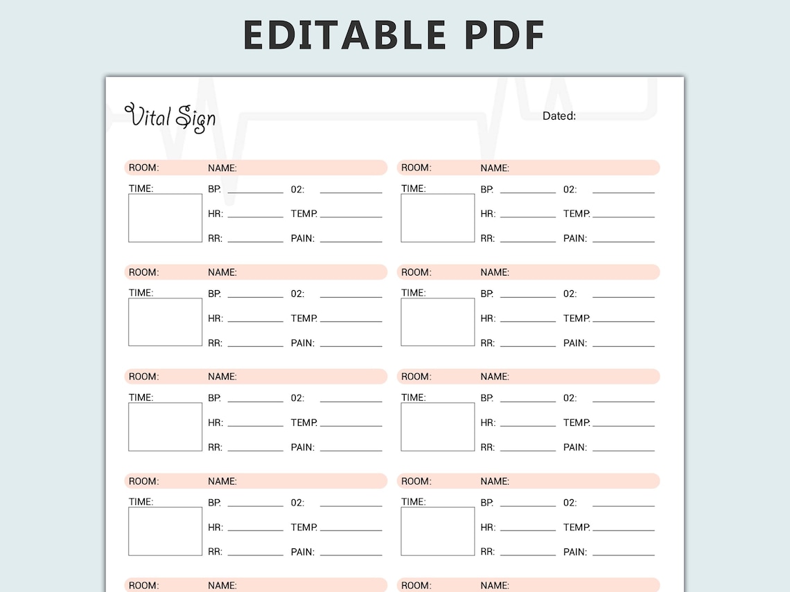 Editable and Printable Vital Sign Chart, Vital Sign Log, Vital Sign ...