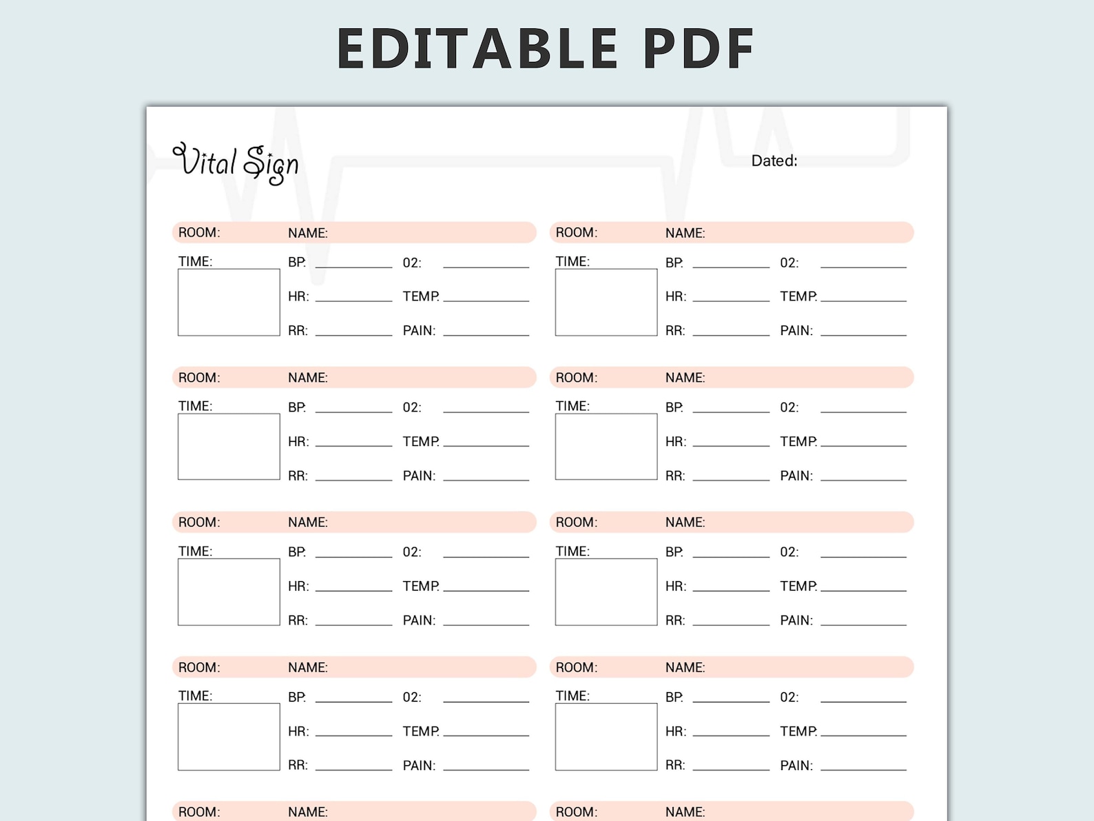 Editable and Printable Vital Sign Chart, Vital Sign Log, Vital Sign ...