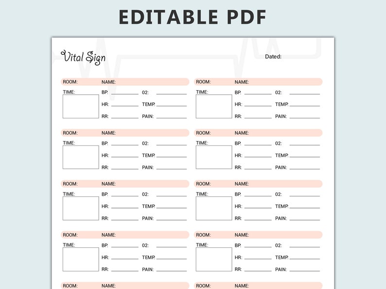 Editable and Printable Vital Sign Chart, Vital Sign Log, Vital Sign ...