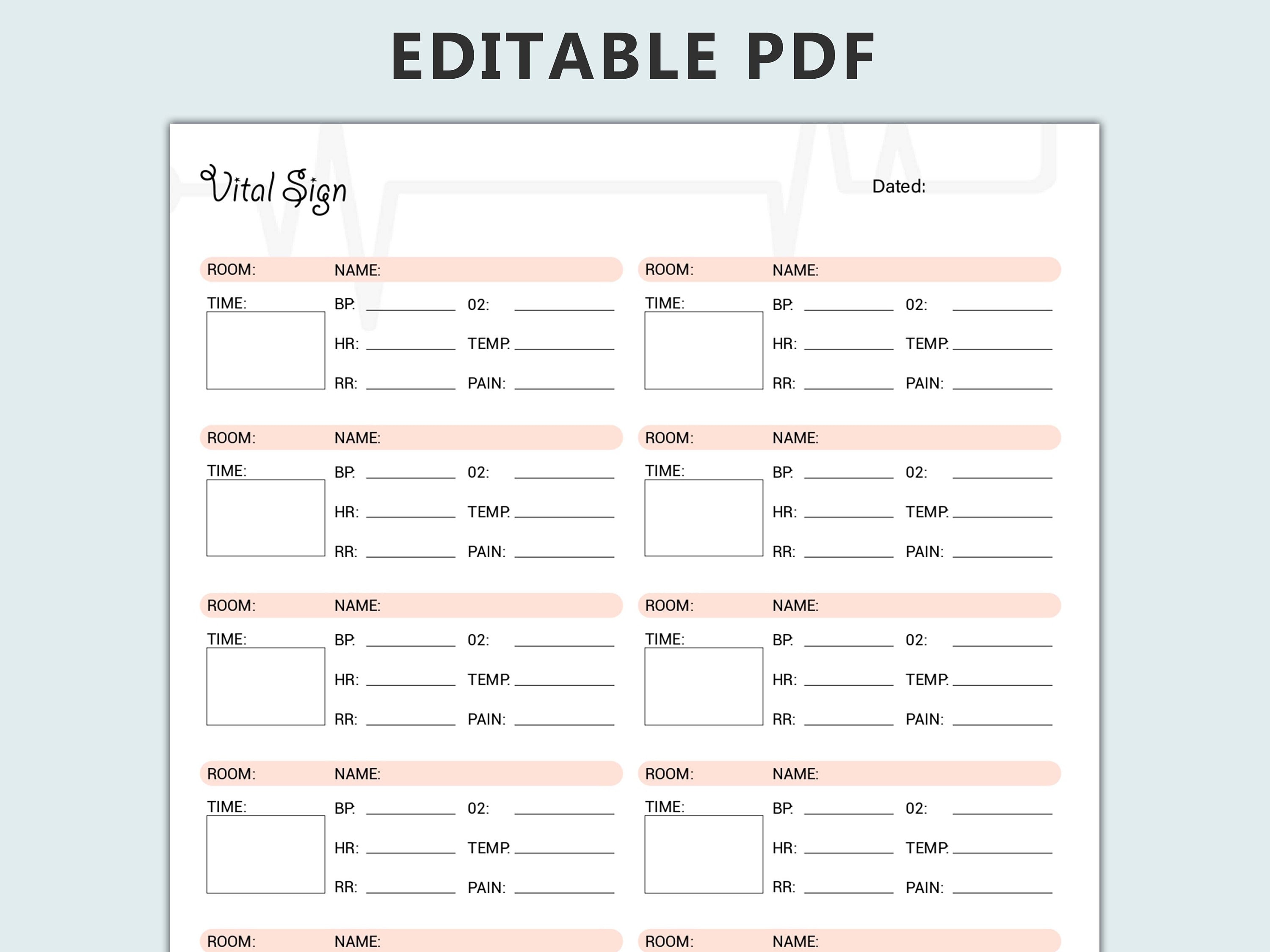 Editable and Printable Vital Sign Chart, Vital Sign Log, Vital Sign ...