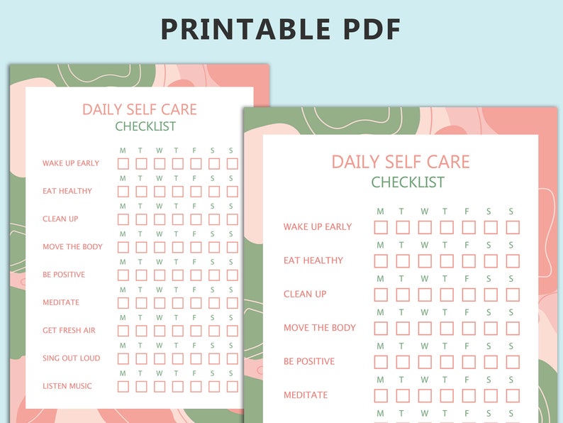 Printable Self Care Checklist Bundle, Self Care Checklist Printable ...