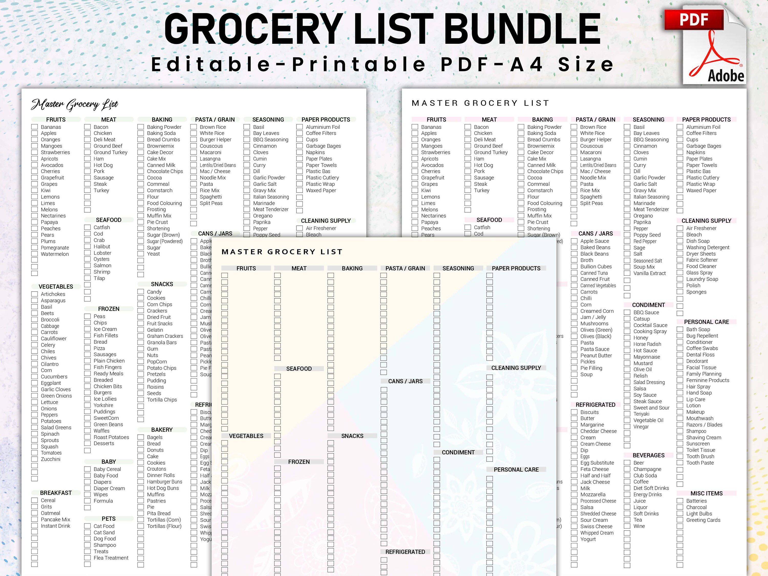 Editable and Printable Master Grocery List Bundle, Online Shopping ...