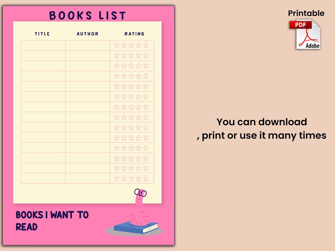 Printable Book List, Reading Log, Book Tracker, Books to Read, Reading ...