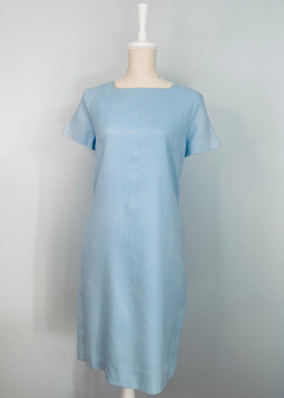 EDITH FLAGG 1960's Robins Egg Blue Linen Sheath Dress - Gem