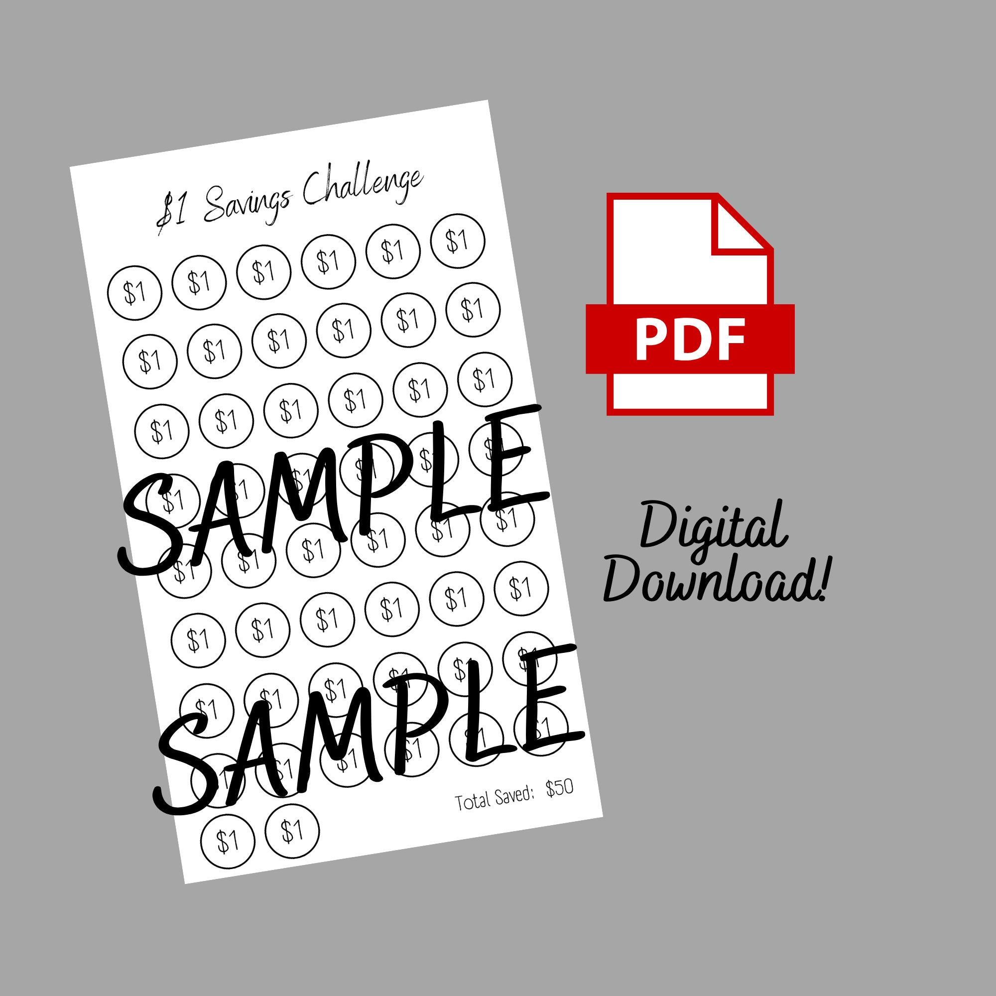 One Dollar Savings Challenge Digital Download Printable Savings Tracker ...