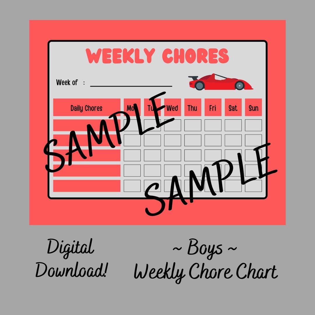 Boys Weekly Chore Chart Digital Download Printable Printable Chore ...