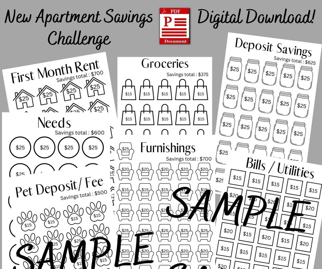 New Apartment Savings Challenge Set | Set of 7 Challenges | Digital ...