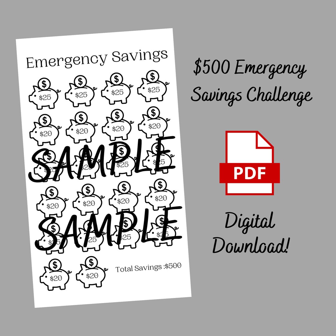Emergency Savings Challenge | 500 Savings | Digital Download ...