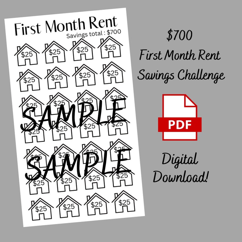 First Month Rent Savings Challenge Digital Download Printable Savings ...