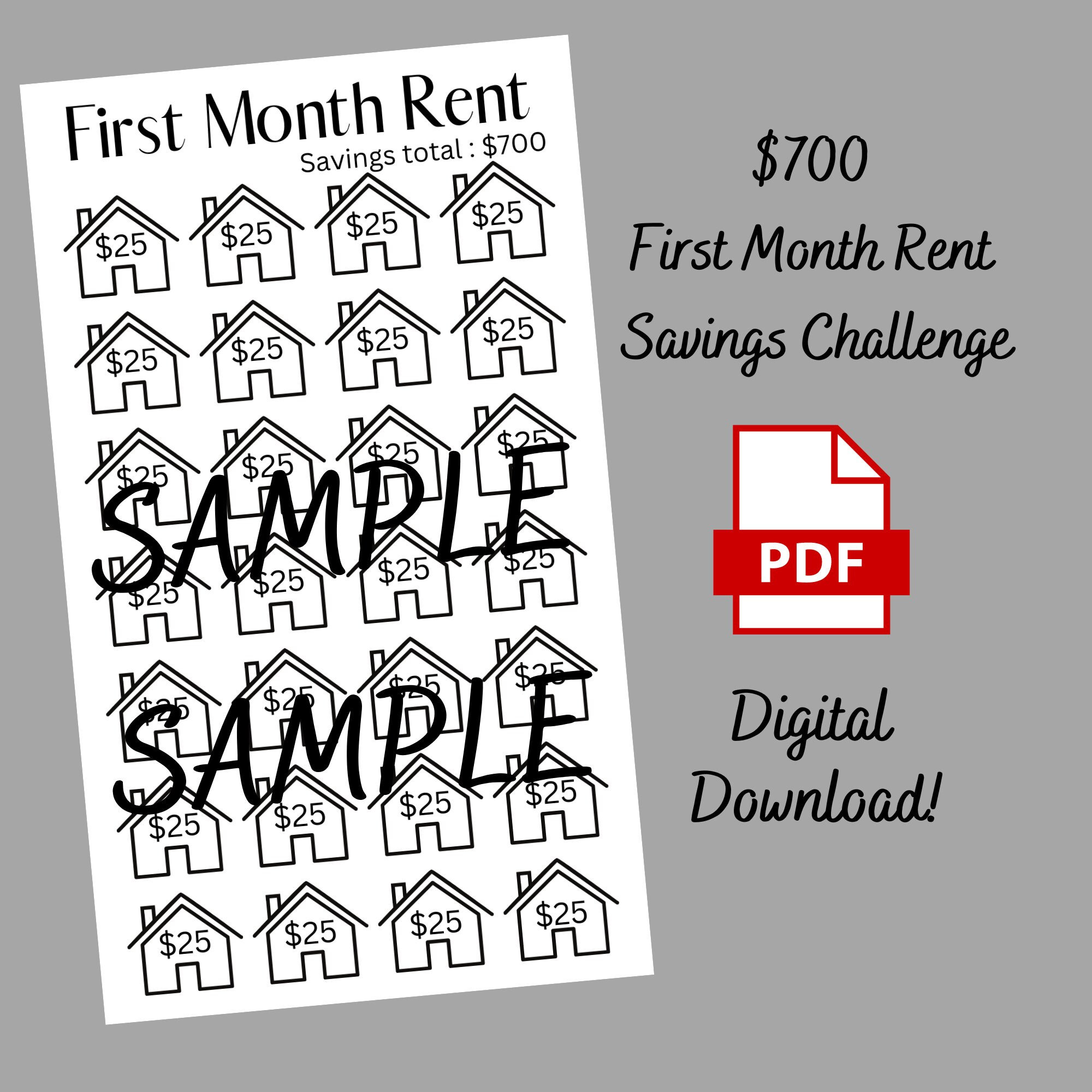 First Month Rent Savings Challenge Digital Download Printable Savings ...