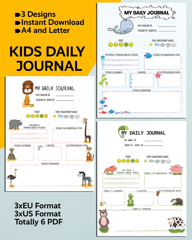 Kids Daily Journal Printable Journal for Kids Diary for Children Kids ...