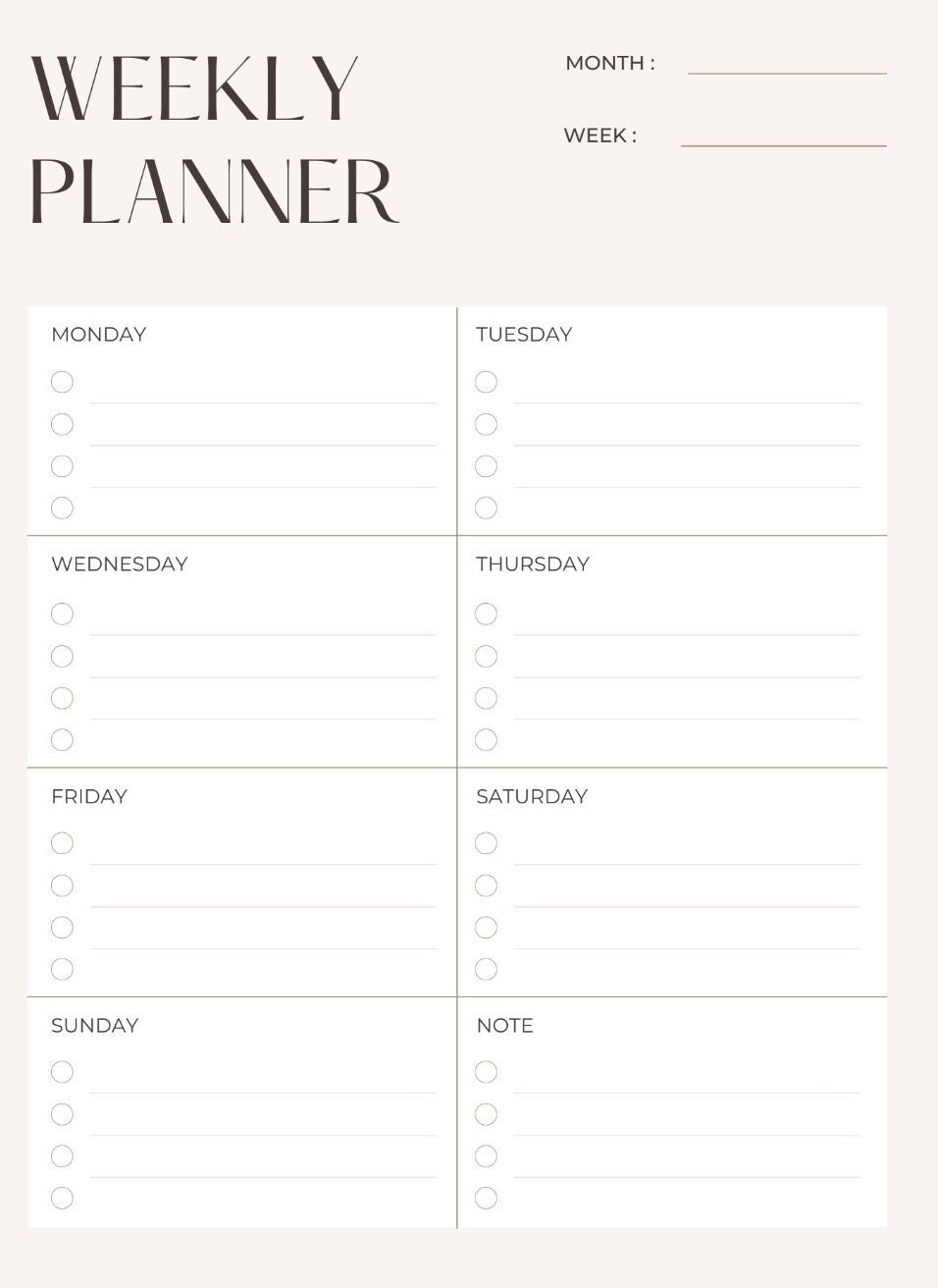 Simple and Chic Weekly Planner - Etsy