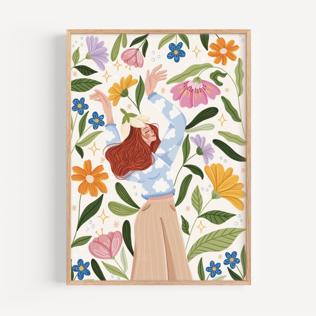 Floral Dance | Art Print, Flower Lover Gift, Girl Illustration - Etsy
