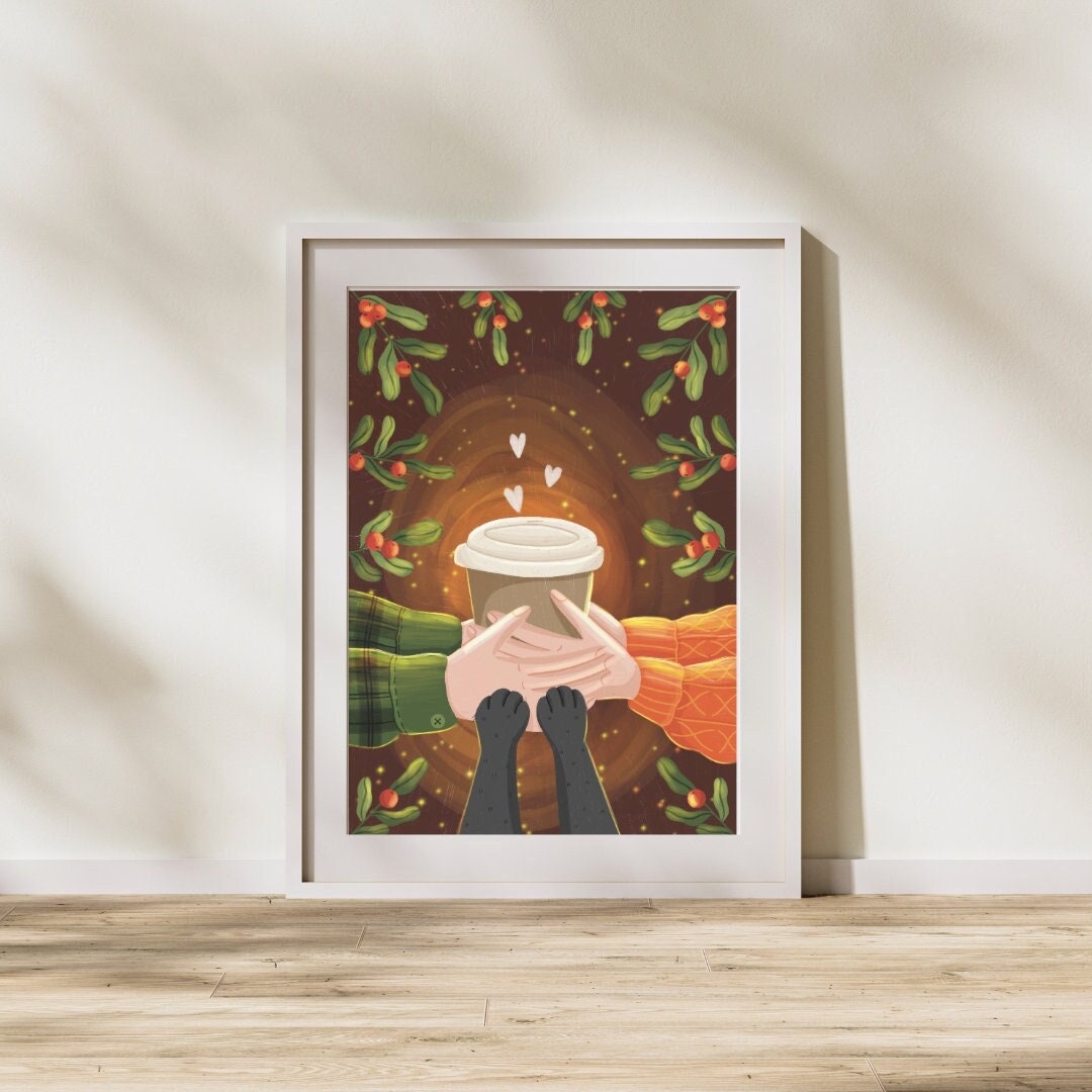 Cat Girl Normal Family Art Print Coffee Lovers Cozy - Etsy