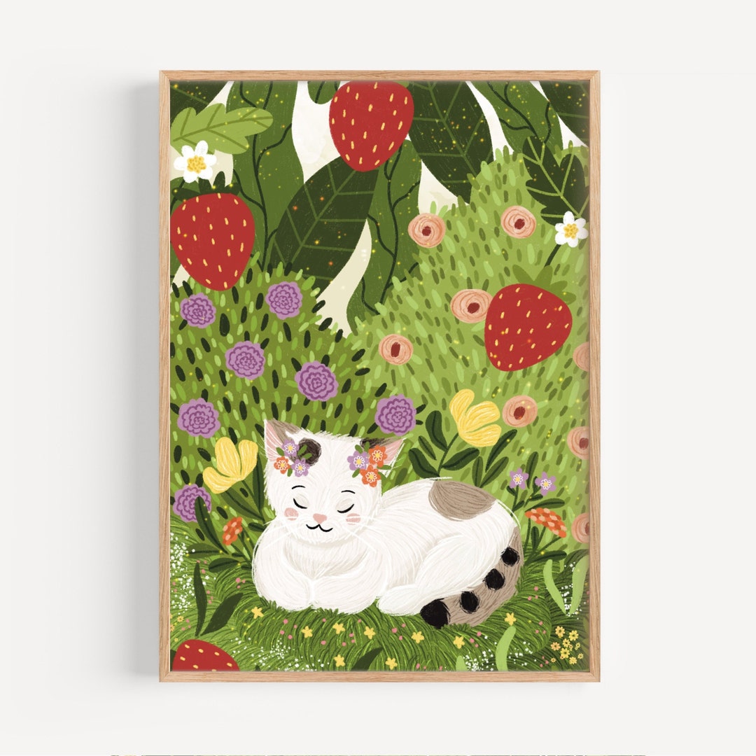 Lil Kitty | Art Print, Cute Animal Poster, Cat Lover Gift, Summer ...