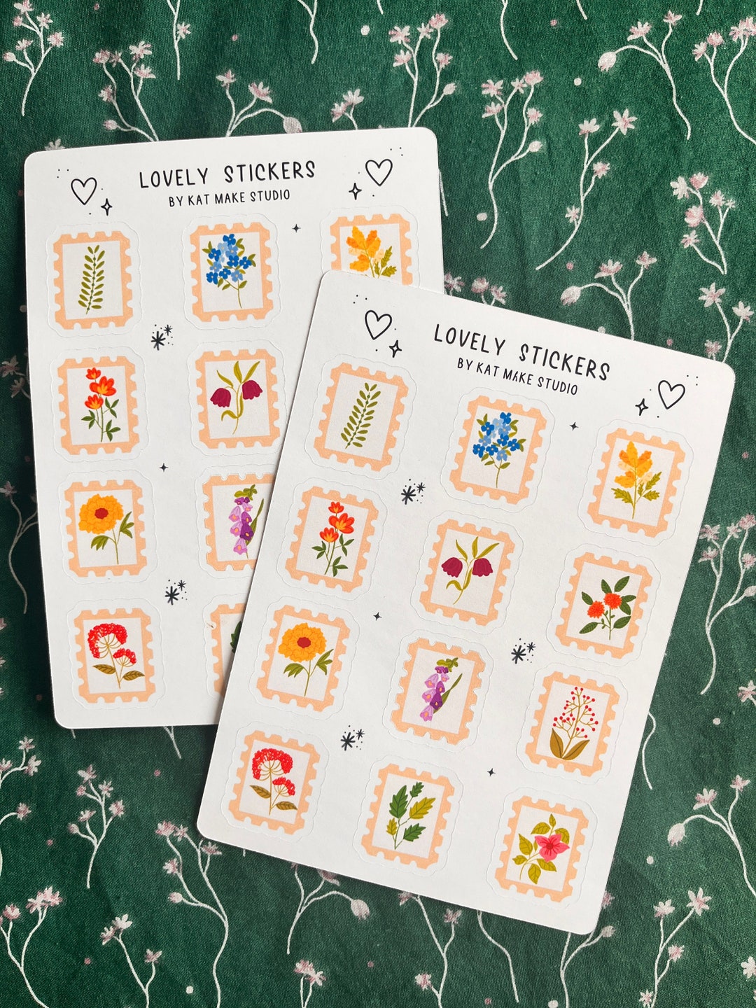 Floral Stamps Flowers Sticker Sheet, Floral Stationery, Scrapbooking ...