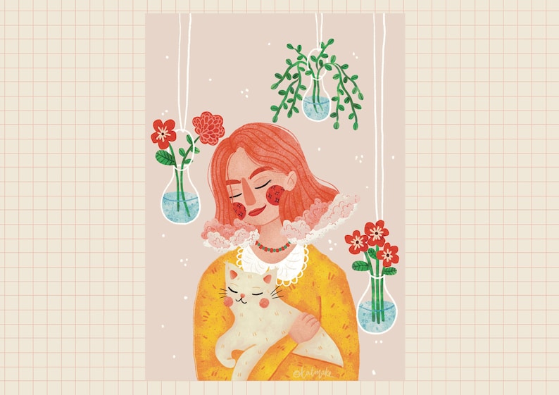 Cat Lady Art Print Illustration Print - Etsy