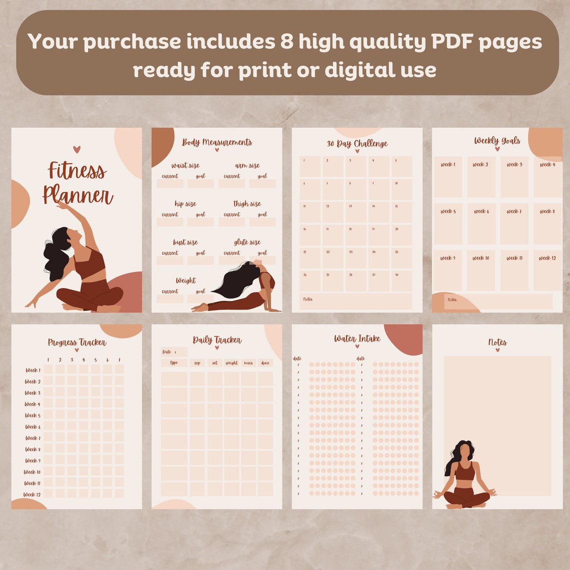 Fitness Self-care Planner, Girly Aesthetic, Fitness Journal, Digital ...