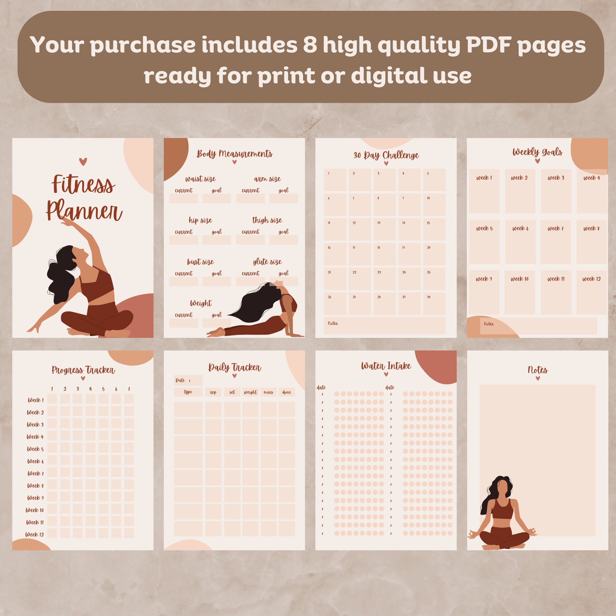 Fitness Self-care Planner, Girly Aesthetic, Fitness Journal, Digital ...