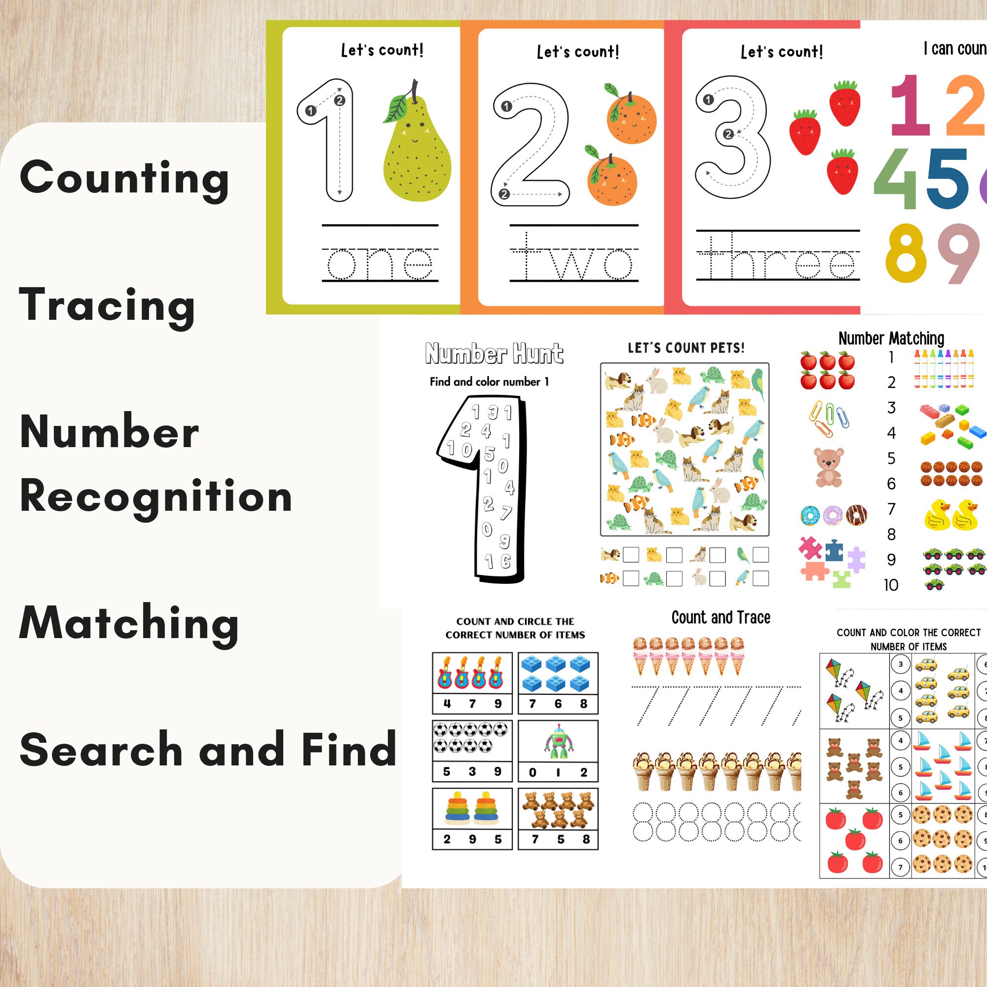 Homeschool Worksheets, Learn Numbers 1-10, 33 Pages, Printable, Digital ...