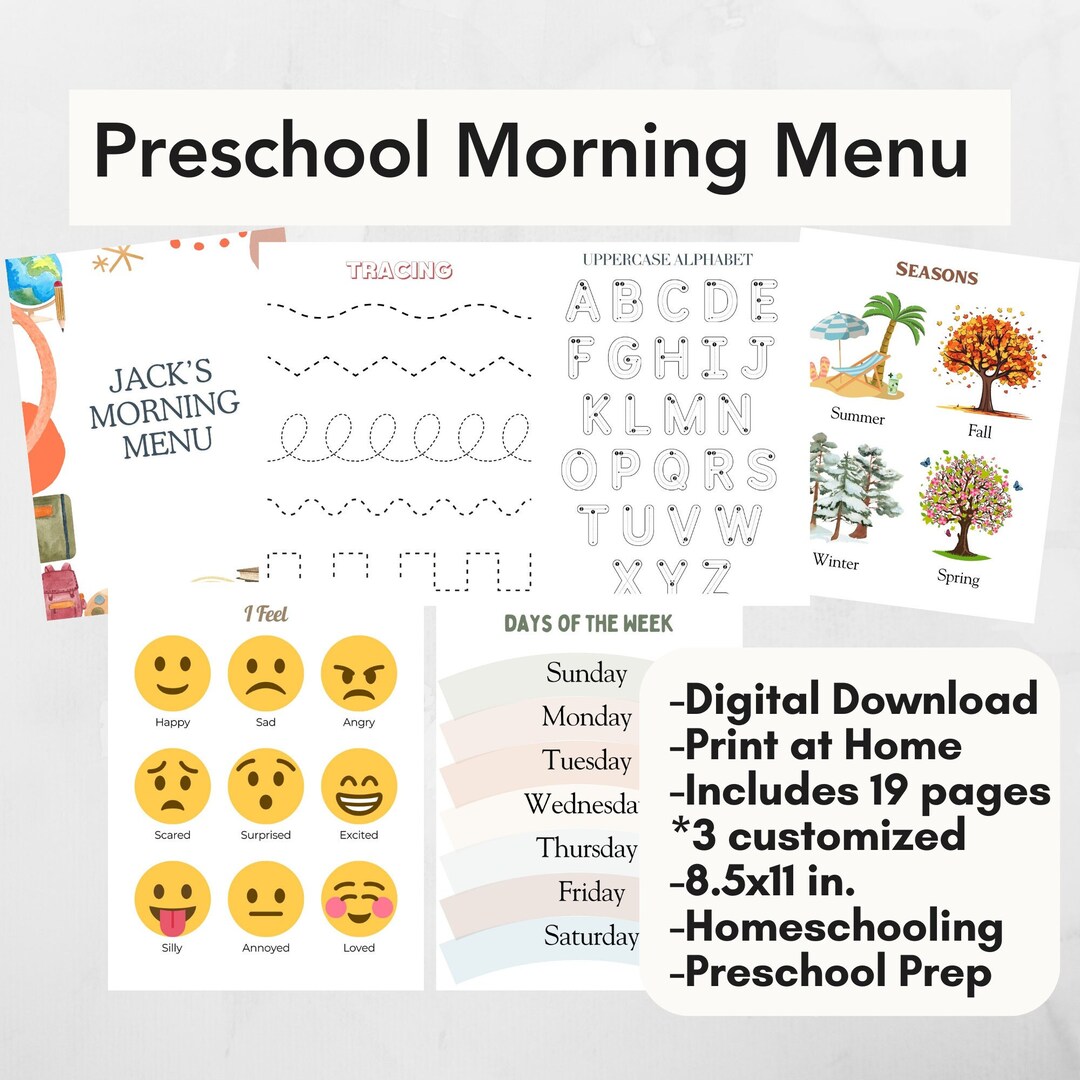 Preschool Morning Menu, Homeschooling, Printable Toddler Morning Menu ...