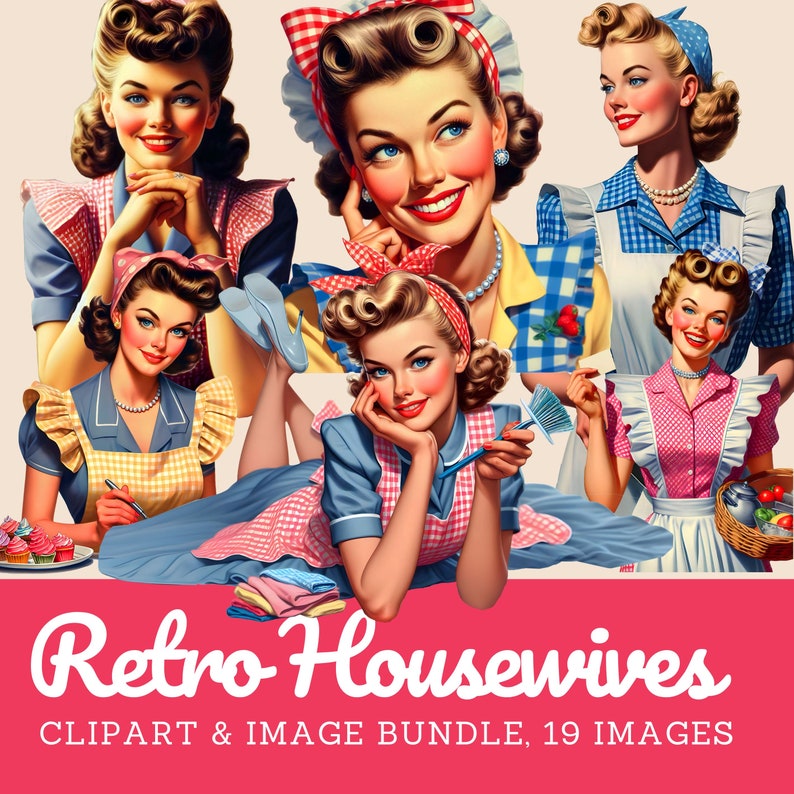 Retro Housewife Clipart Bundle: 1950s Style PNG Images (digital ...
