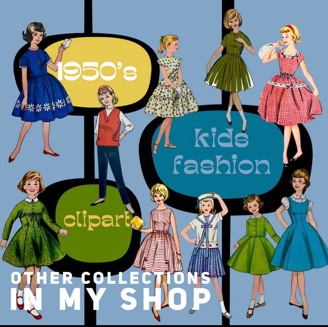1950s Fashion Clipart Bundle: Vintage Dresses (digital Images) - Etsy