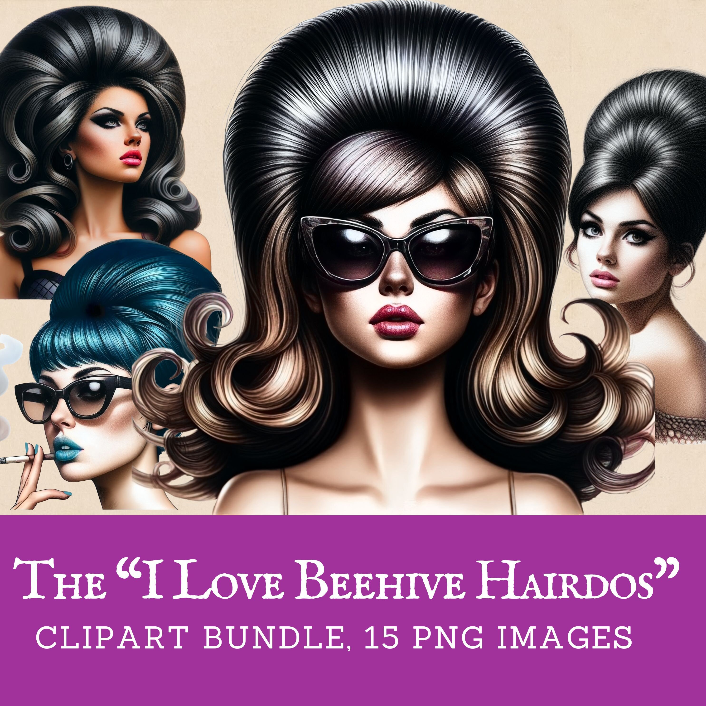 Beehive Hairdo Retro Hair Clipart Bundle Digital Download 1960s Beehive ...